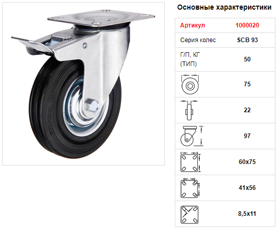 Промышленное колесо 75 мм SCb 93, цена в Красноярске от компании ...